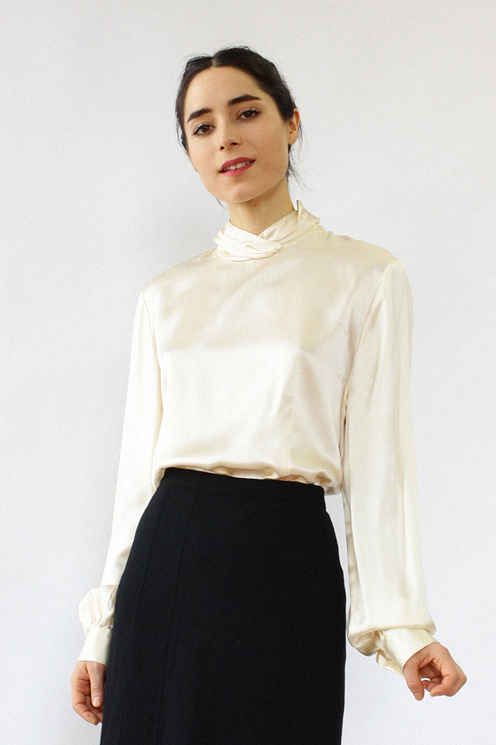Ivory Silk Satin Blouse M – OMNIA