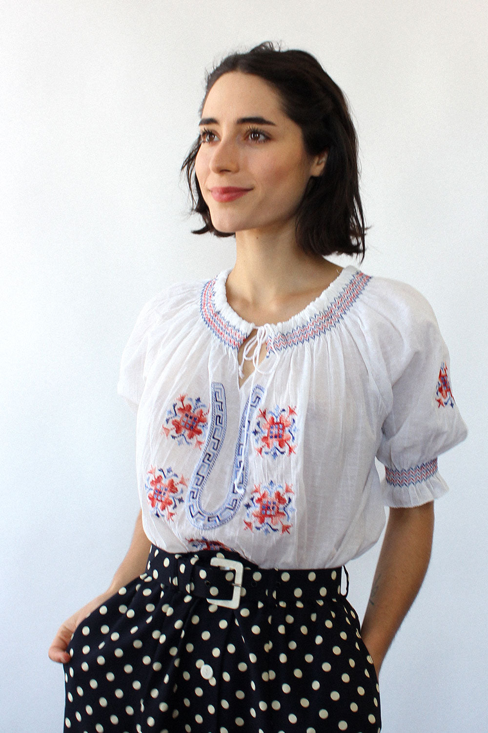 Grecian Embroidered Peasant Blouse S-L – OMNIA